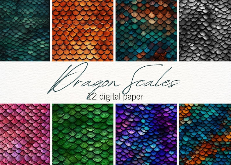 Dragon Scale 3D Digital Paper Seamless Pattern 12 Jpeg Bundle 3D ...