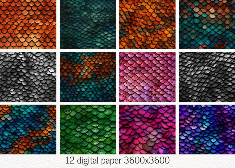 Dragon Scale 3D Digital Paper Seamless Pattern 12 Jpeg Bundle 3D ...