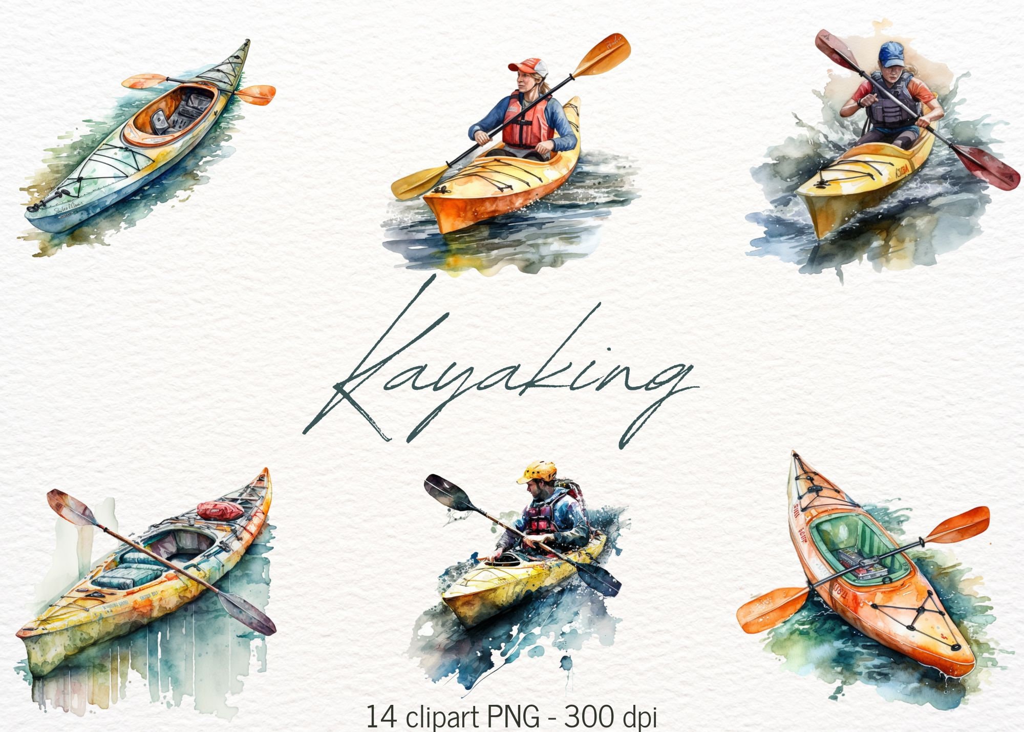 Watercolor Adventure Clip Art Bundle Kayaking Travel Illustration 14 ...
