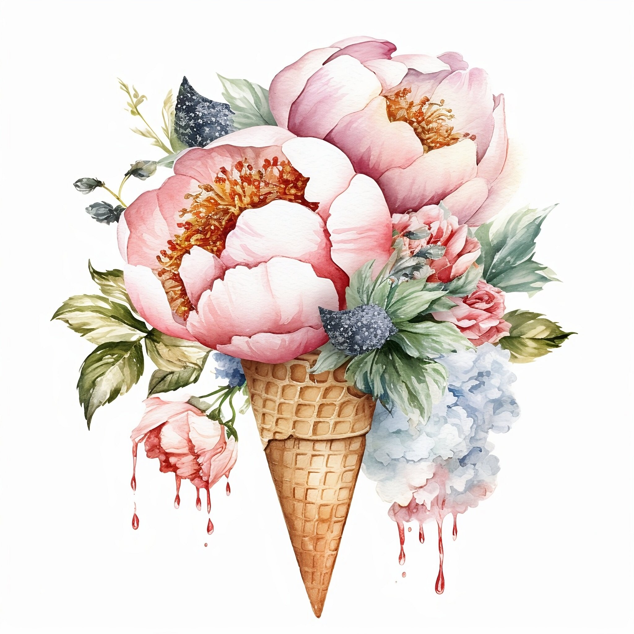 Flower Ice Cream Clipart Pack Watercolor Floral Ice Cream Clip - Etsy