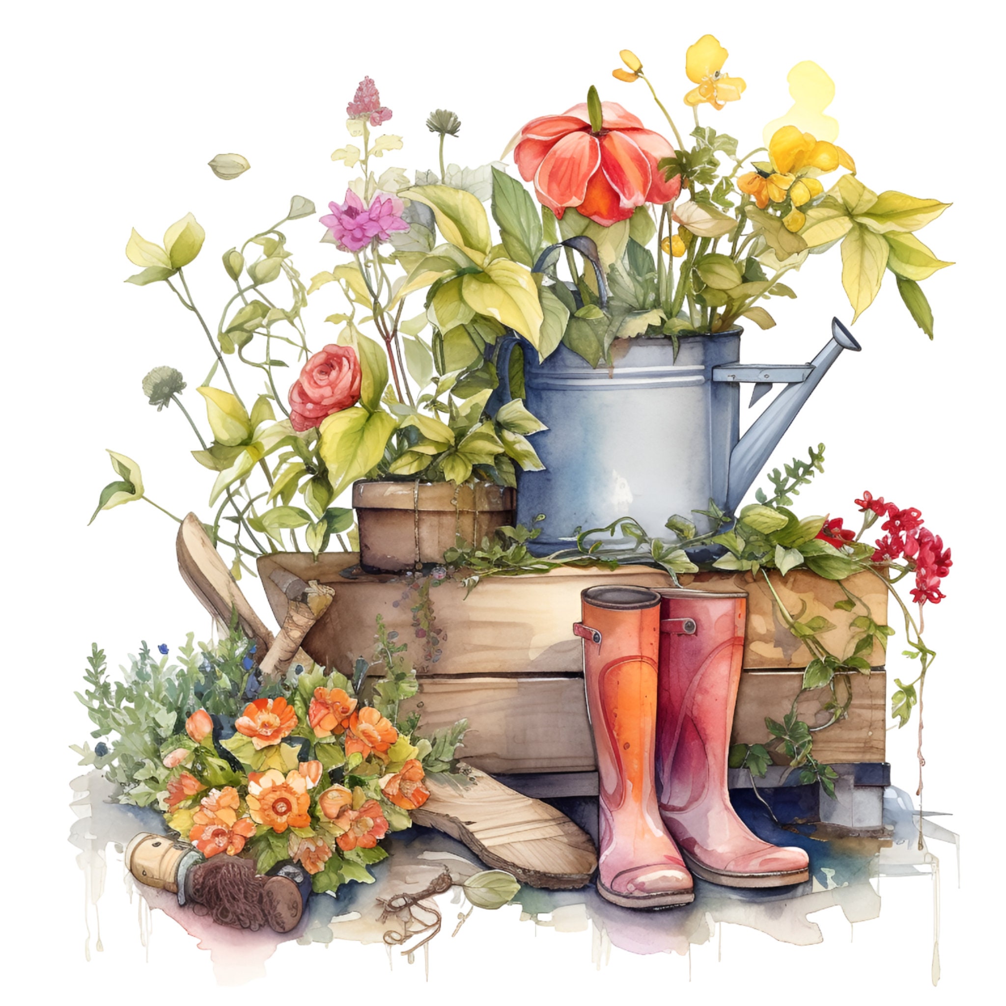 Watercolor Gardening Clip Art Bundle Garden Tools Planters - Etsy Australia