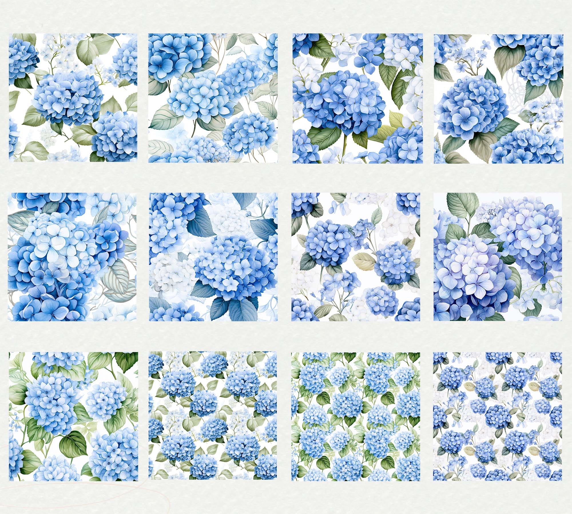 Hydrangea Digital Paper Bundle, Watercolor Blue Flowers Illustrations ...