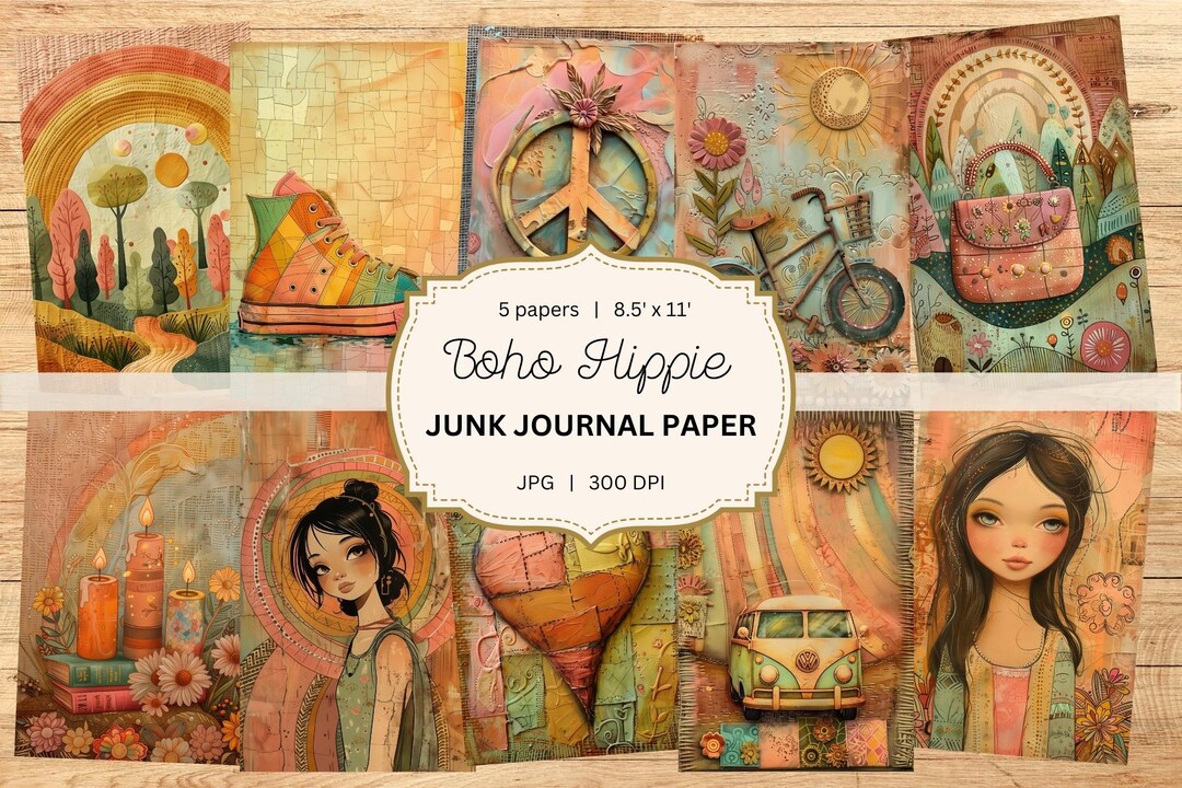 Hippie Junk Journal Printable Tags Boho Girl Junk Journal Kit Hippie ...