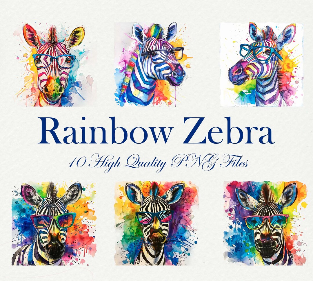 Funny Animal Clipart Bundle With Rainbow Zebras, Cute Animal ...