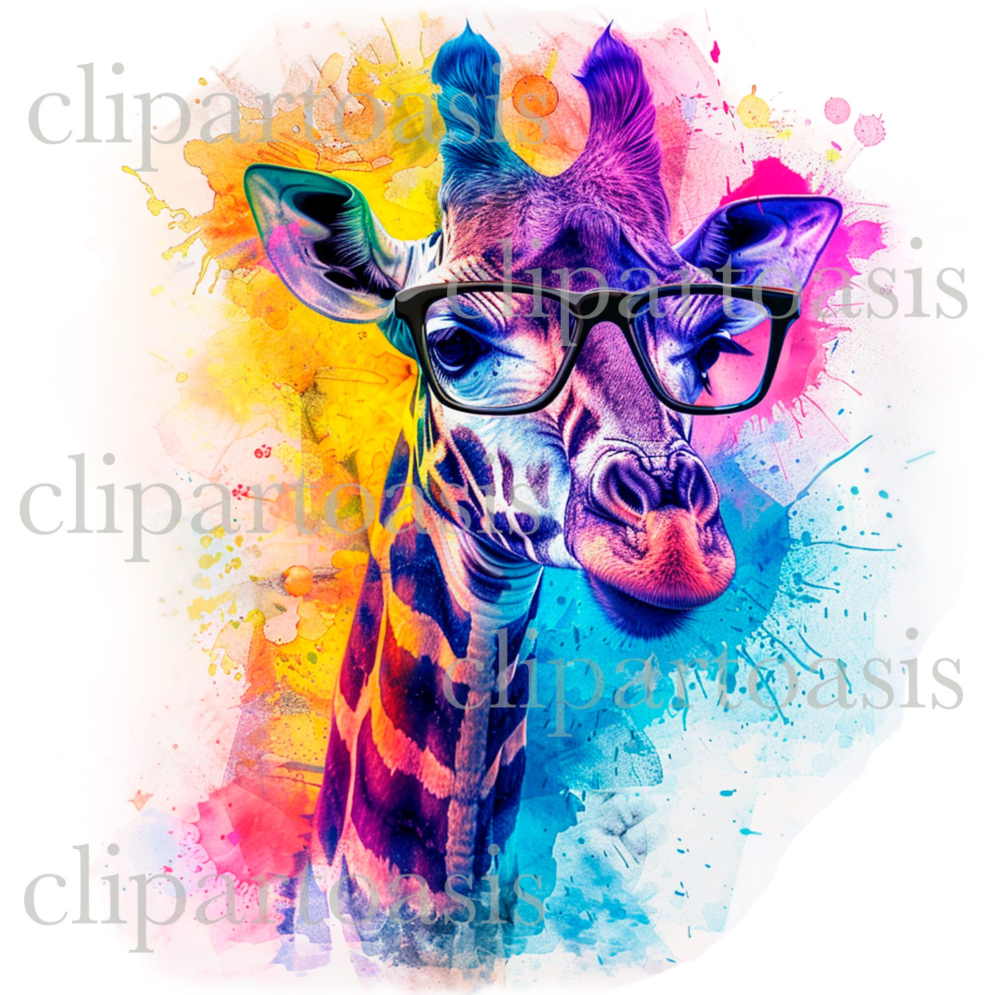 Watercolor Clipart Bundle With Rainbow Giraffe, Cute Animal ...