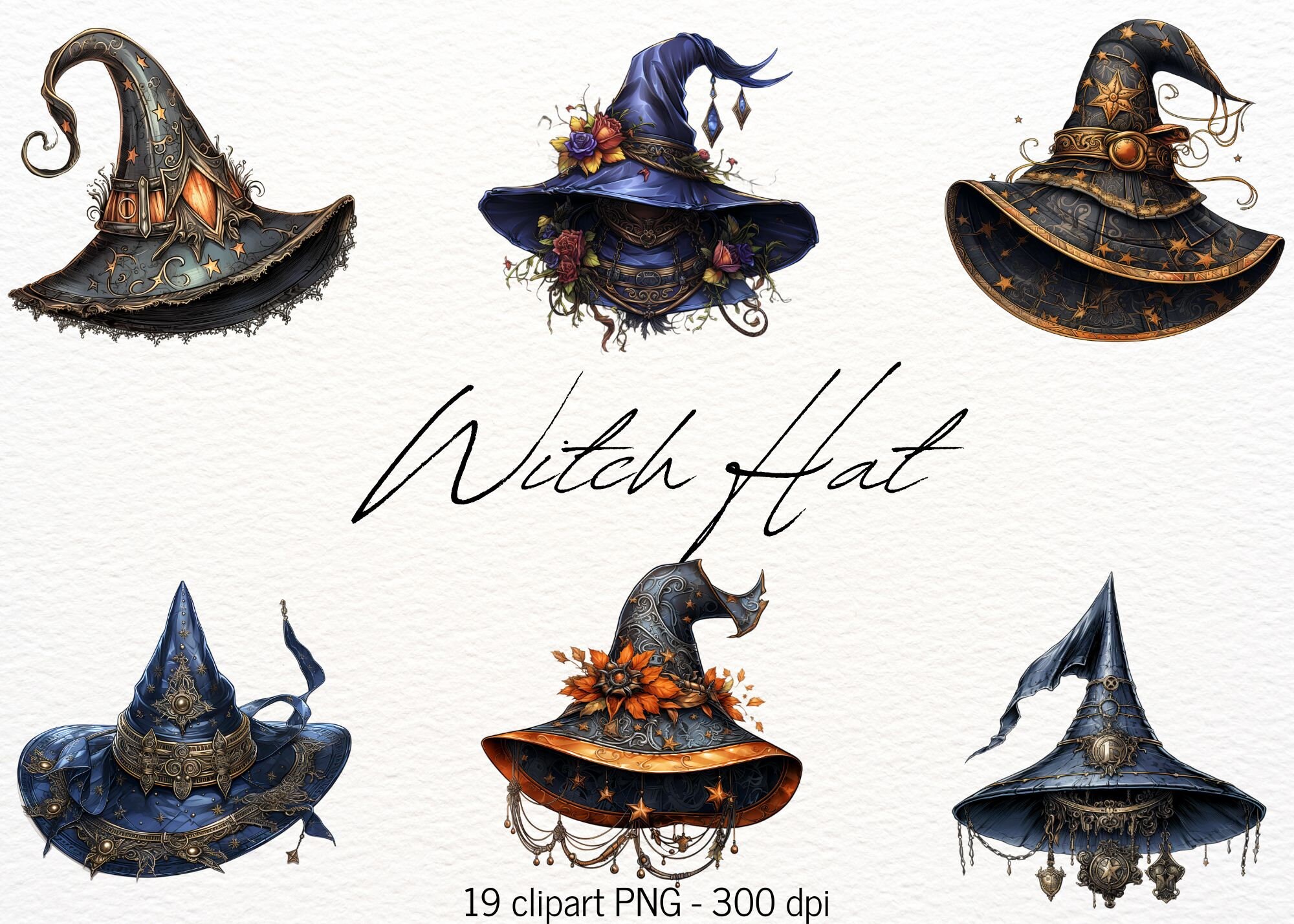 Witch Hat Clipart Bundle, Halloween Witch Hat, Whimsical Witch Hat ...
