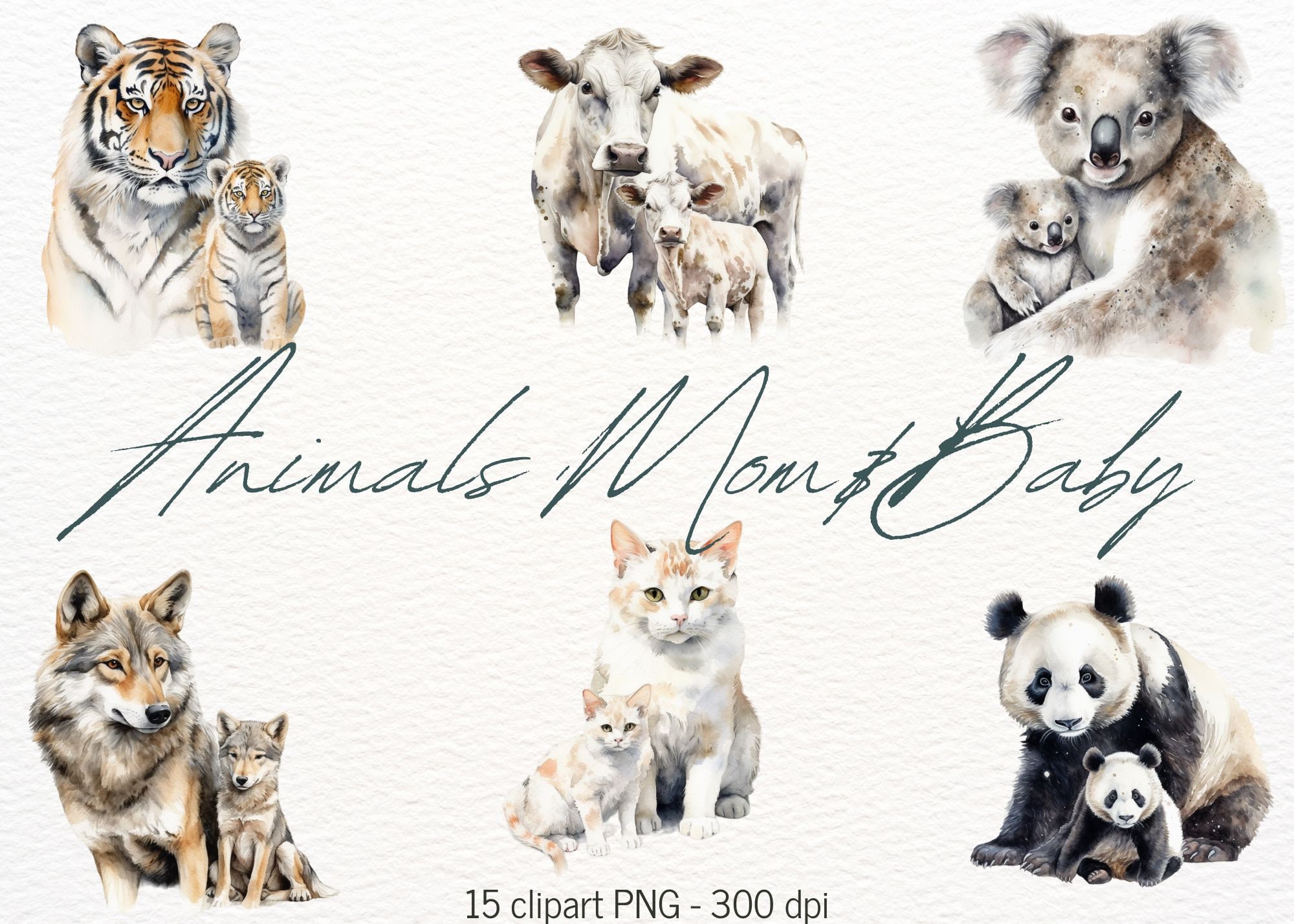 Mother and Baby Animal Clipart Bundle Watercolor Animal - Etsy