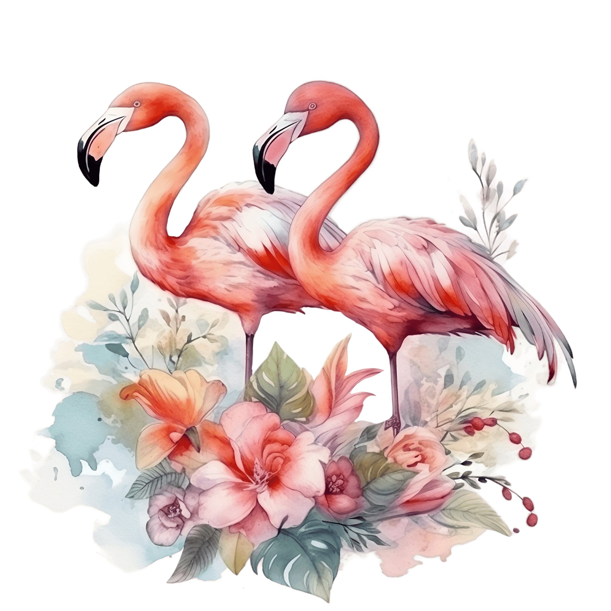 Pink Flamingo Clipart Bundle Watercolor Floral Tropical Illustration 18 ...
