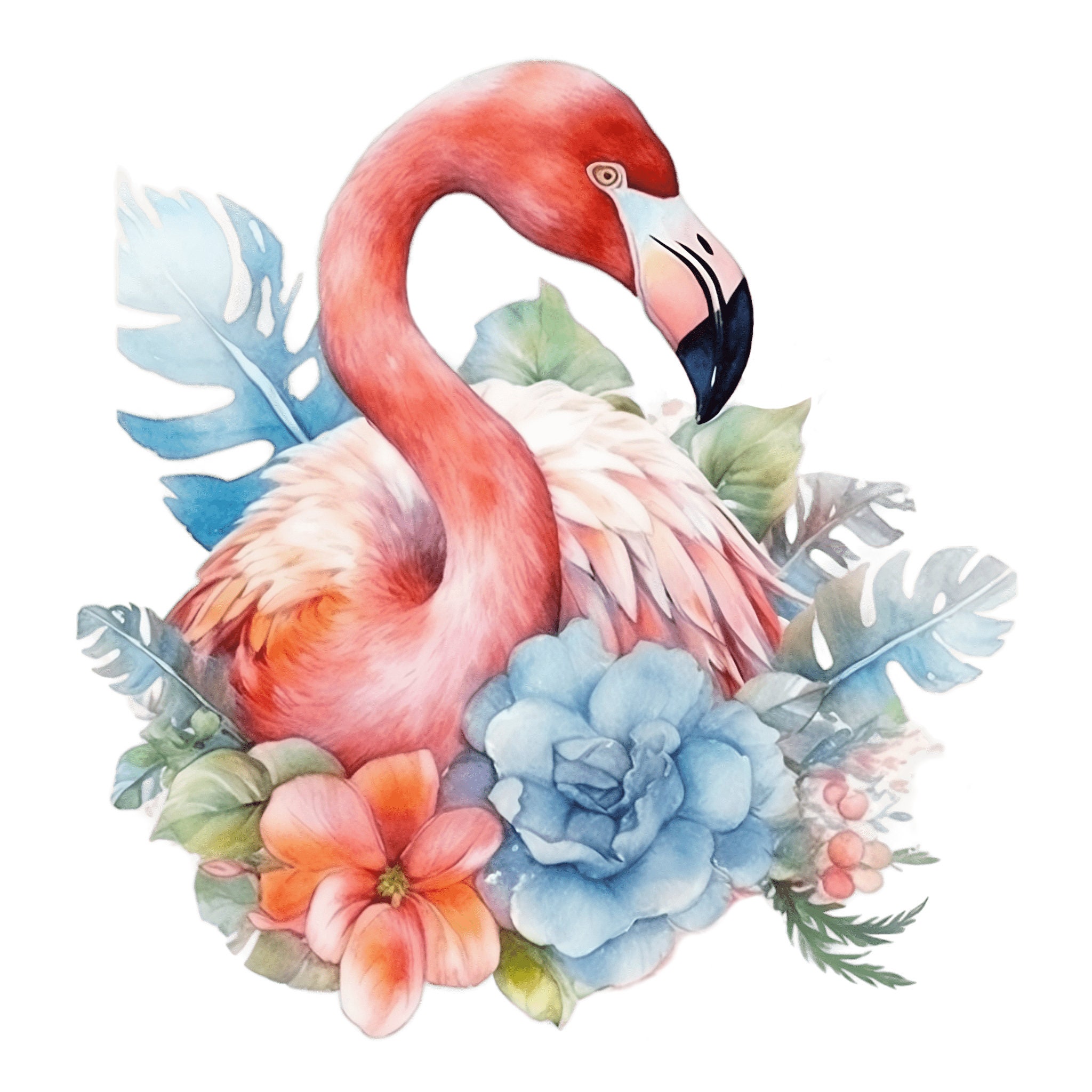 Pink Flamingo Clipart Bundle Watercolor Floral Tropical Illustration 18 ...