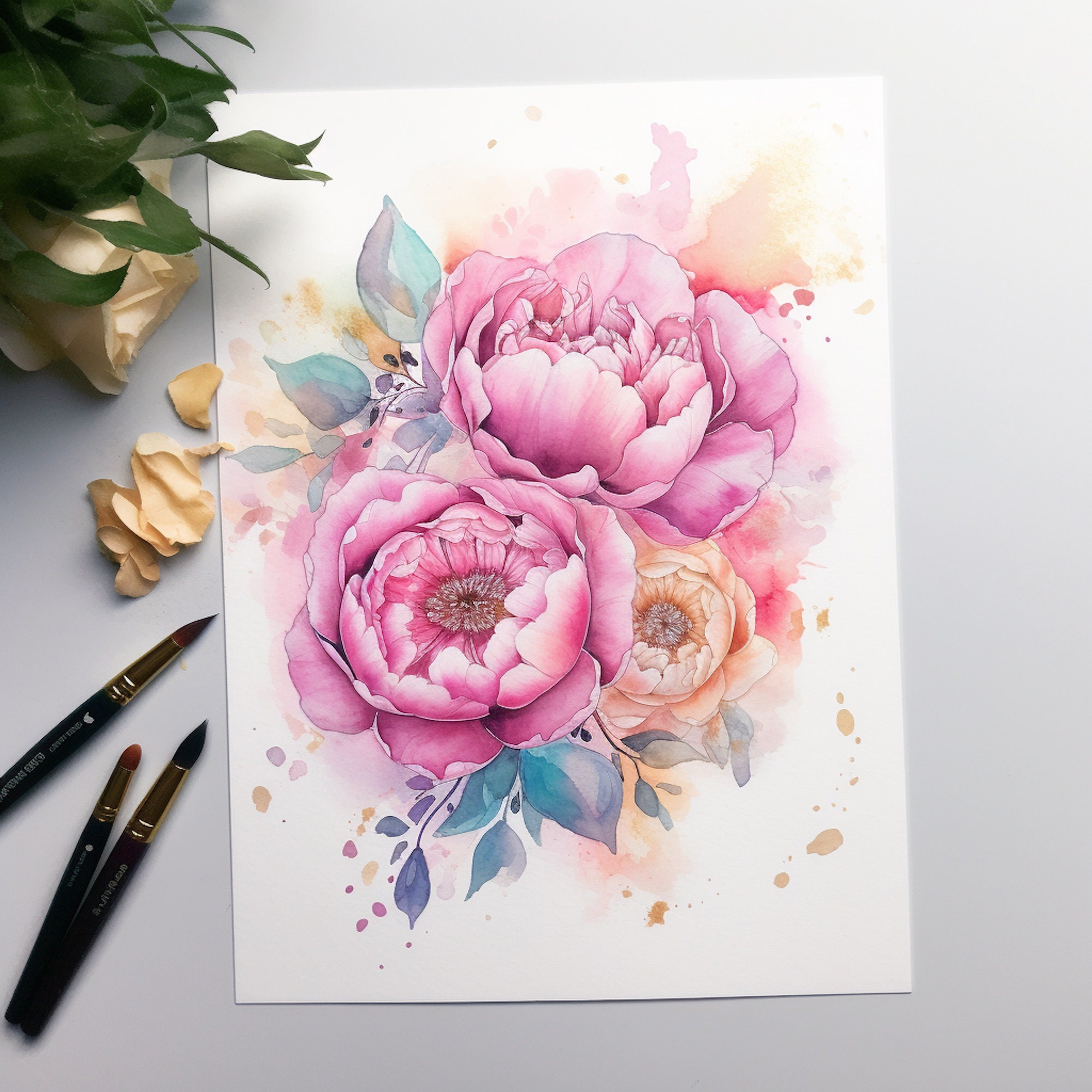 Peony Clipart Bundle, Watercolor Flowers Illustrations, Floral Graphics ...