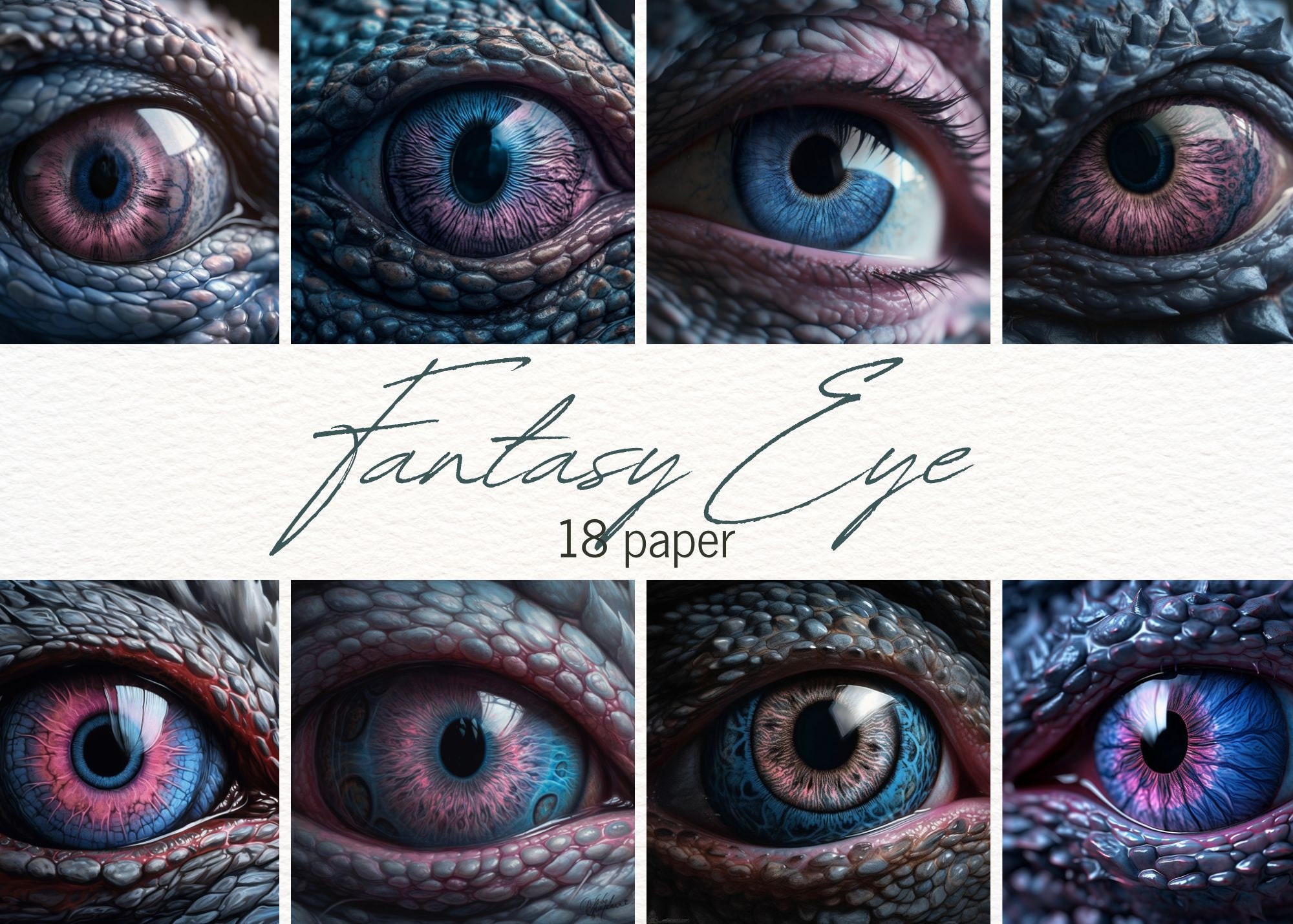 Dragon Eyes Digital Paper Bundle, Fantasy Dragon Printable Wall Art ...