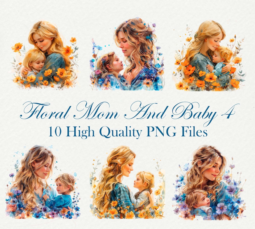 Mothers Day Clipart Bundle, Floral Mom and Baby Graphics, Flower ...