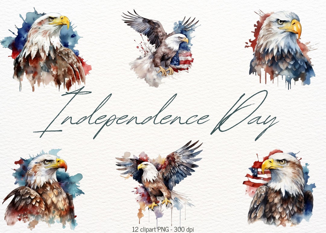 Patriotic Clipart Bundle With US Flag Watercolor Eagle Illustration ...
