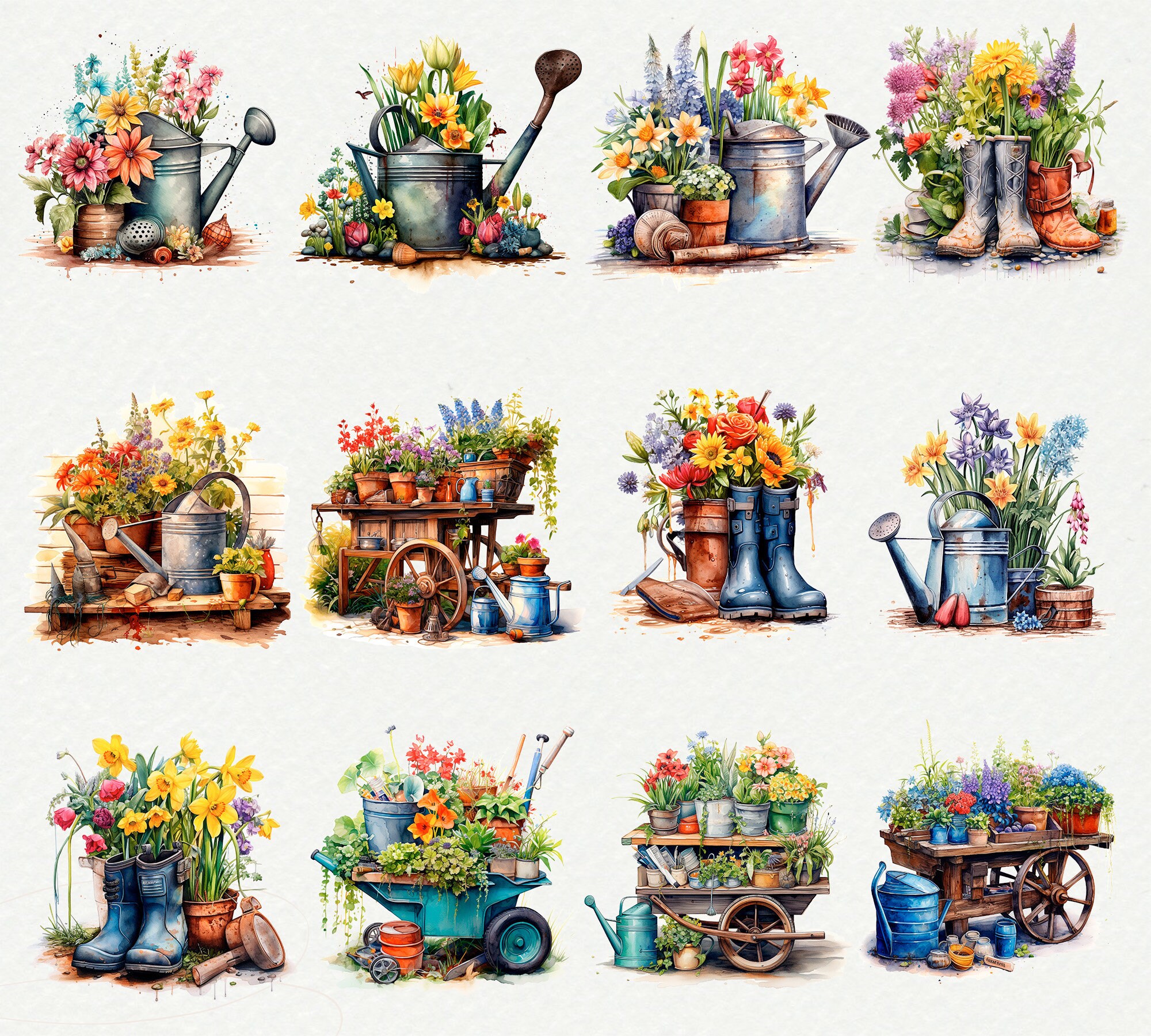 Gardening Clipart Bundle, Gardening Tools Clipart, Watercolor Gardening ...