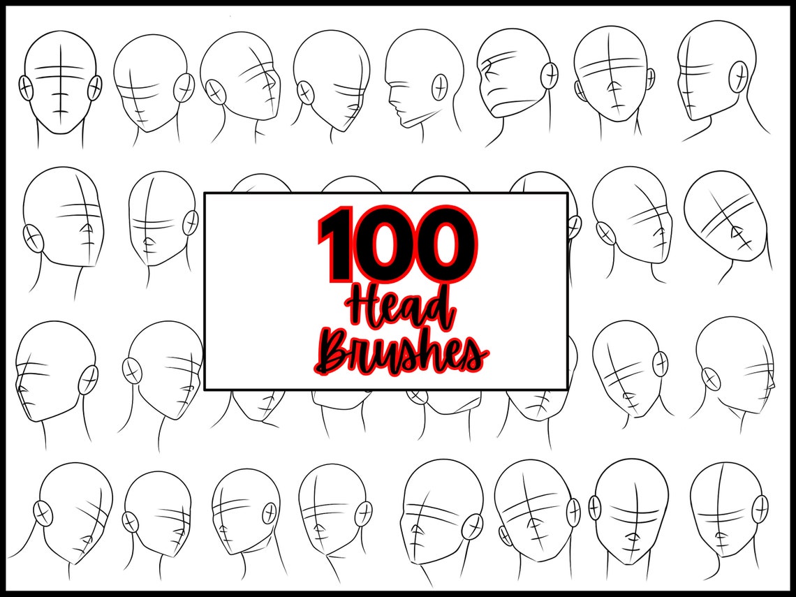 100 Head Guide Stamps for Procreate - Head Brush and Portrait Guides ...