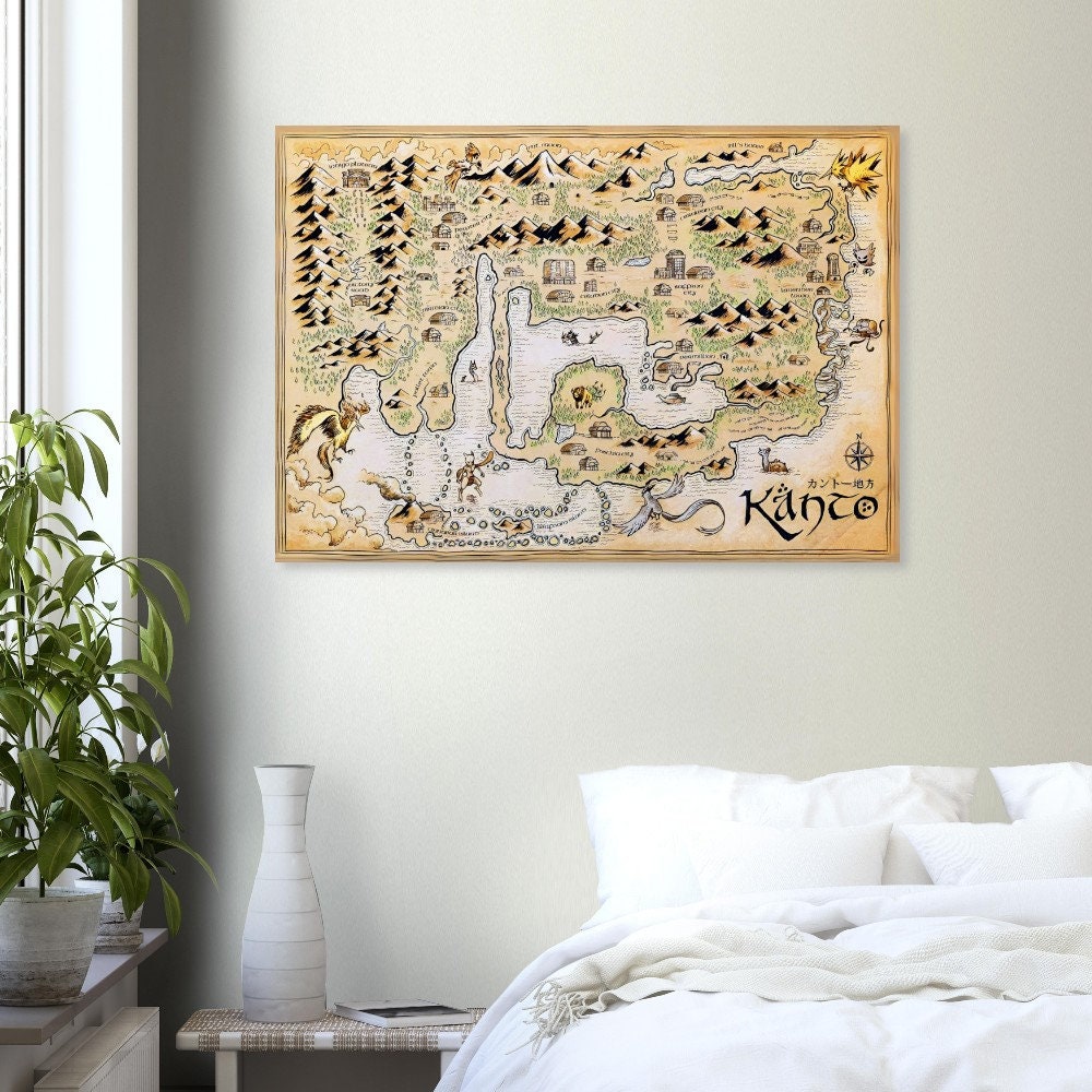 Pokemon KANTO Region LOTR Inspire Wall Map - Classic Matte Paper Poster ...
