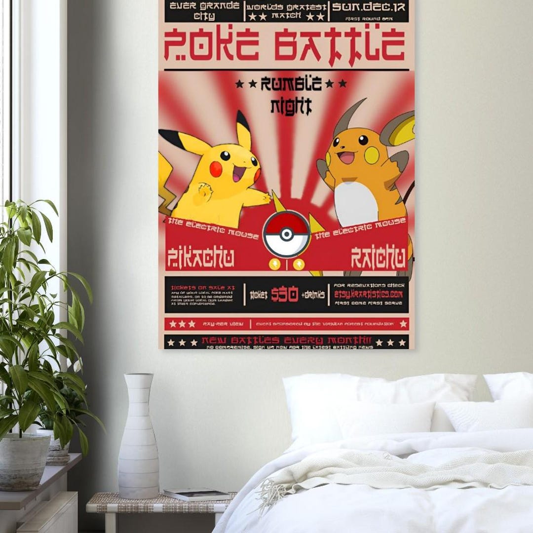 Pikachu VS Raichu Pokemon Battle VS Vintage Style Advert Poster Movie ...