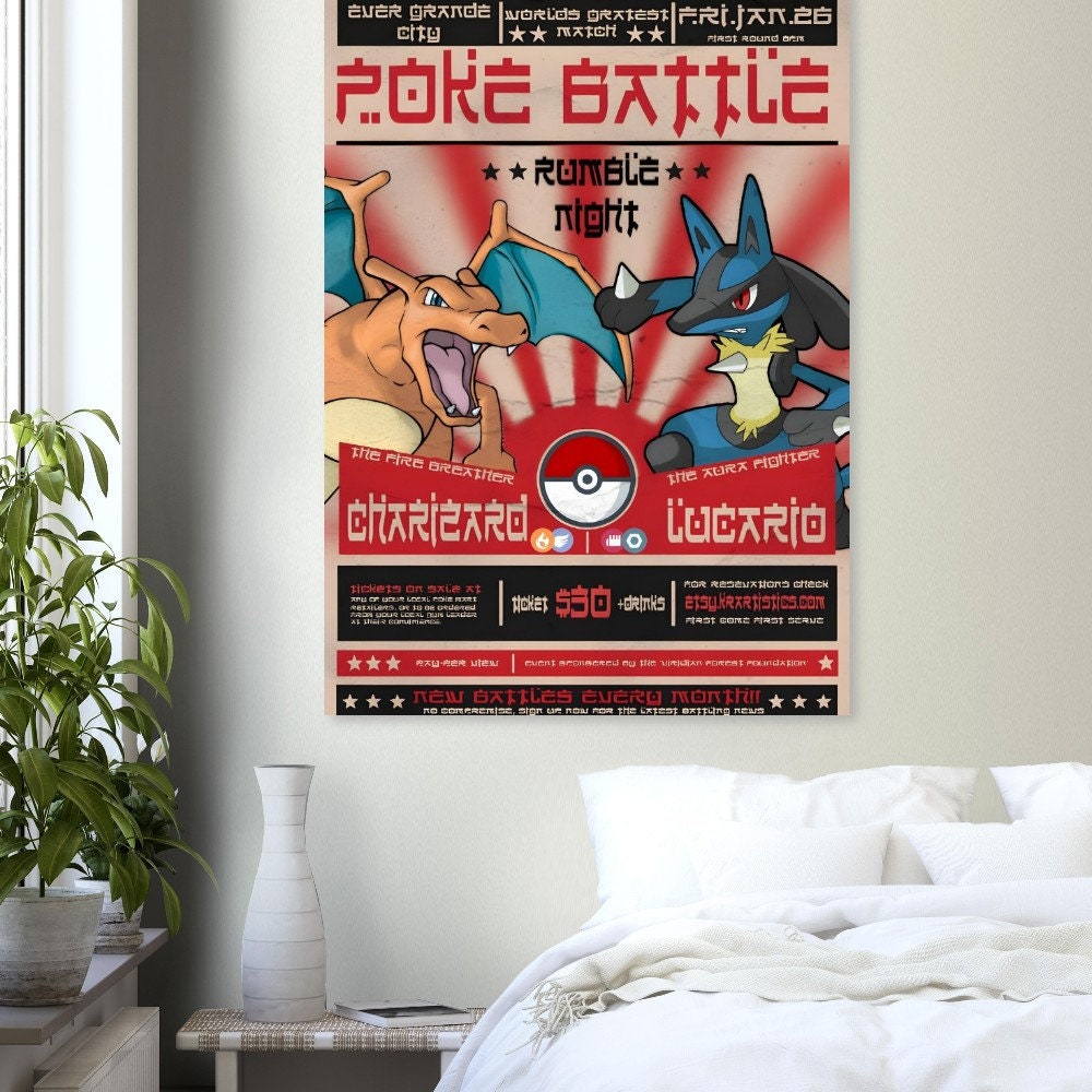 Charizard VS Lucario Pokemon Battle VS Vintage Style Advert Poster ...