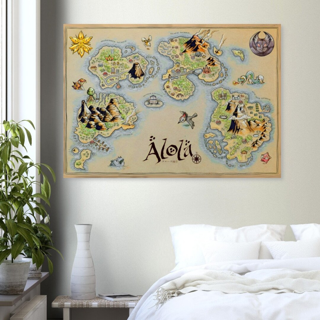 Pokemon ALOLA Region LOTR Inspire Wall Map - Classic Matte Paper Poster ...