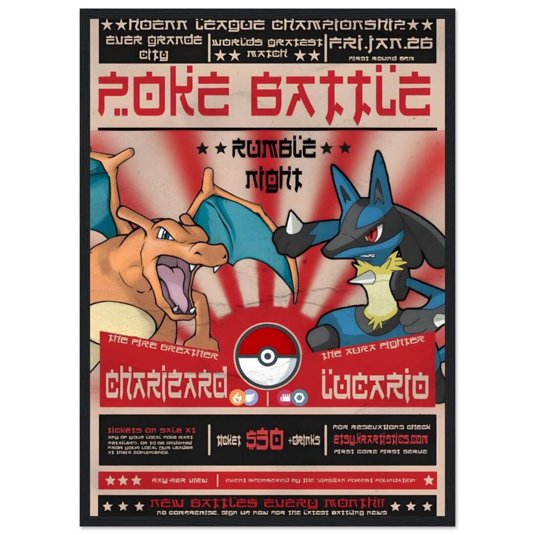 Charizard VS Lucario Pokemon Battle VS Vintage Style Advert - Etsy