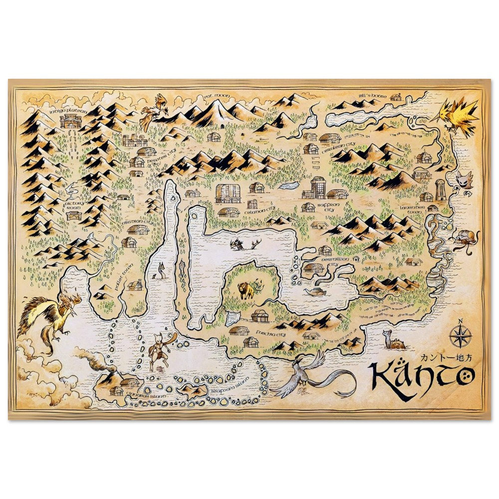 Pokemon KANTO Region LOTR Inspire Wall Map - Classic Matte Paper Poster ...