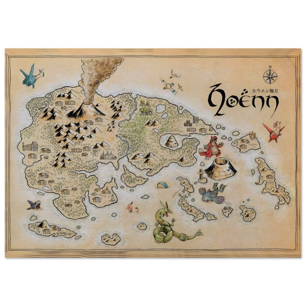 Pokemon HOENN Region LOTR Inspire Wall Map - Classic Matte Paper Poster ...