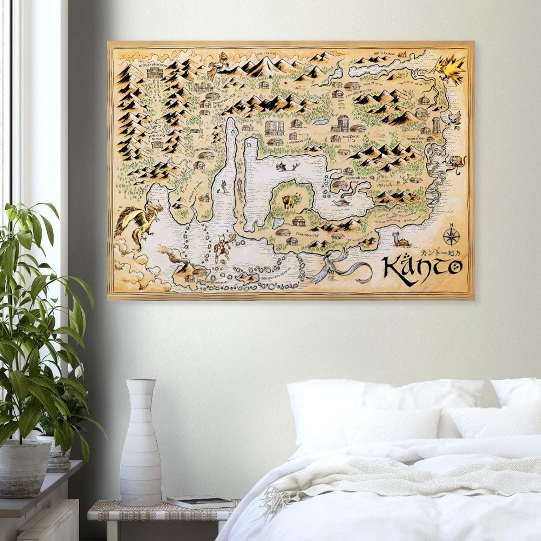 Pokemon KANTO Region LOTR Inspire Wall Map - Classic Matte Paper Poster ...