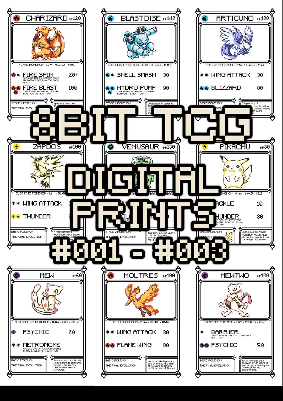 Pokemon 8bit Style Fan Art TCG Cards 1990s Inspired Creation 001 002 ...