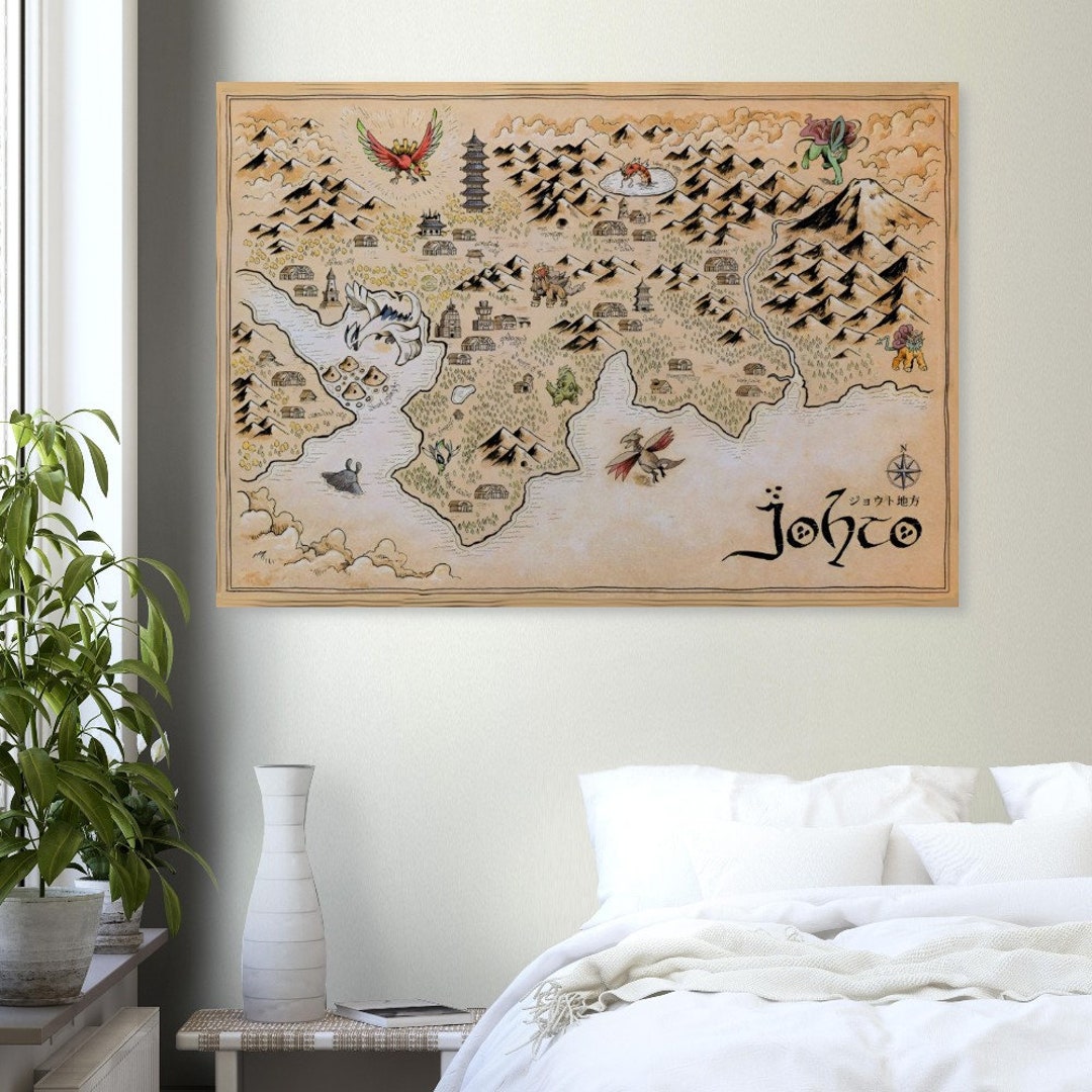 Pokemon JOHTO Region LOTR Inspire Wall Map - Classic Matte Paper Poster ...