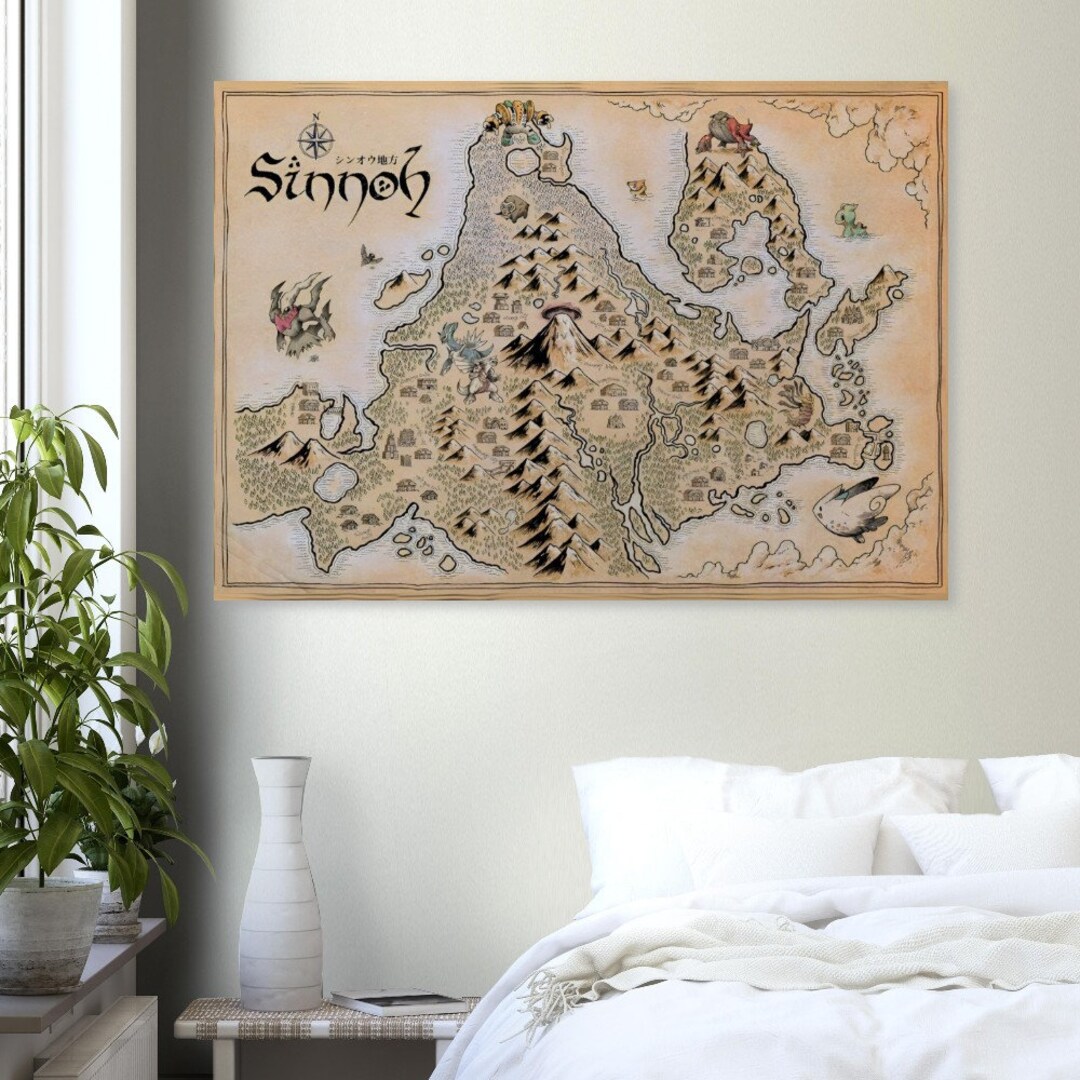 Pokemon SINNOH Region LOTR Inspire Wall Map Classic Matte Paper Poster ...