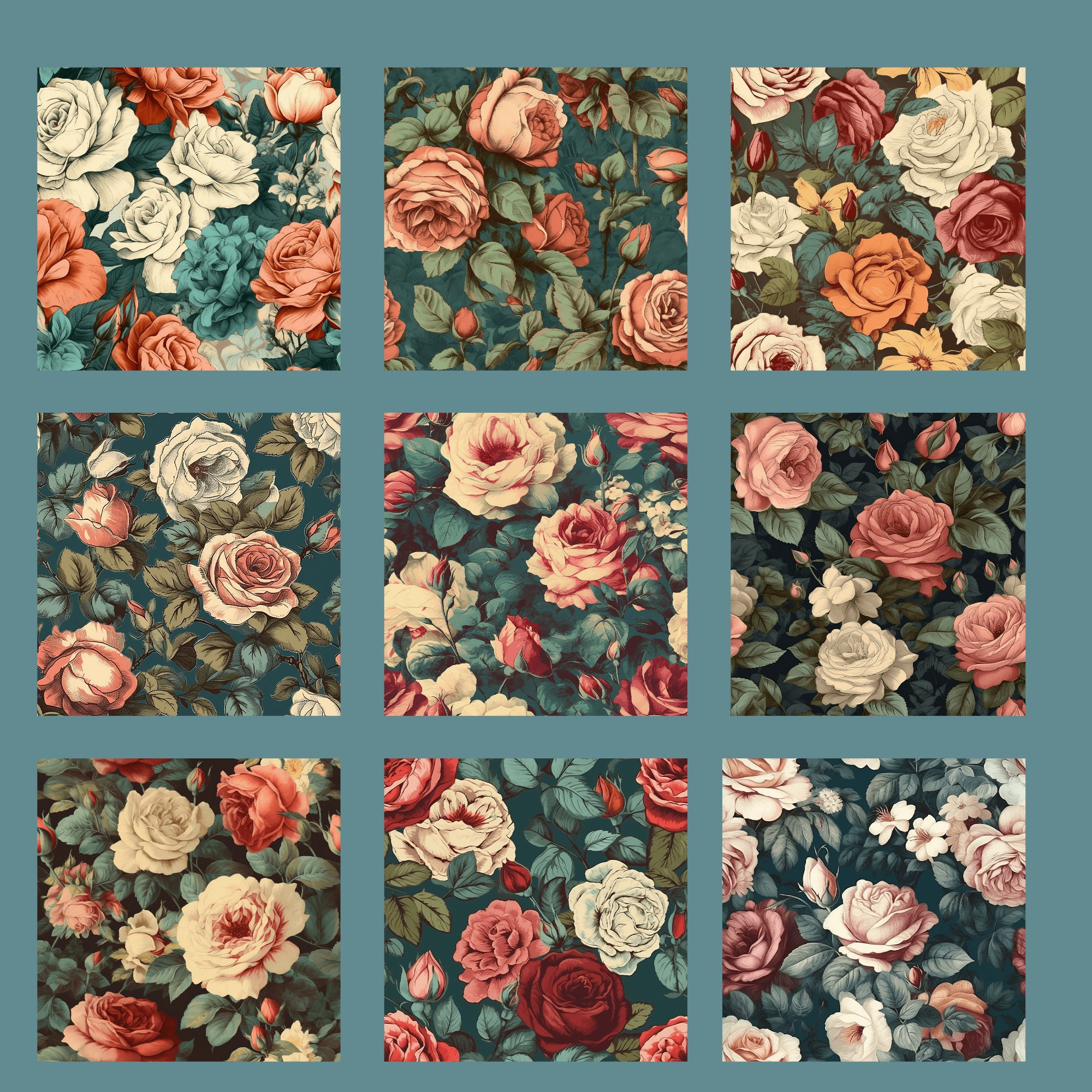 Vintage Rose Floral Pattern, Digital Floral Pattern, Seamless Rose ...