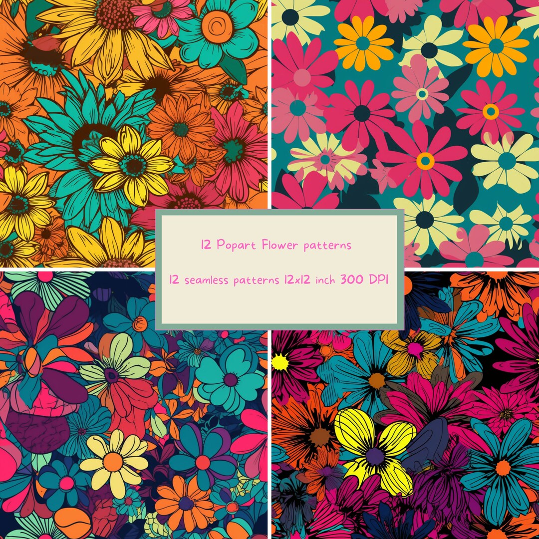 Flower Digital Pattern Design, Digital Paper, Seamless Pop Art Pattern , Digital Prints, Popart ...