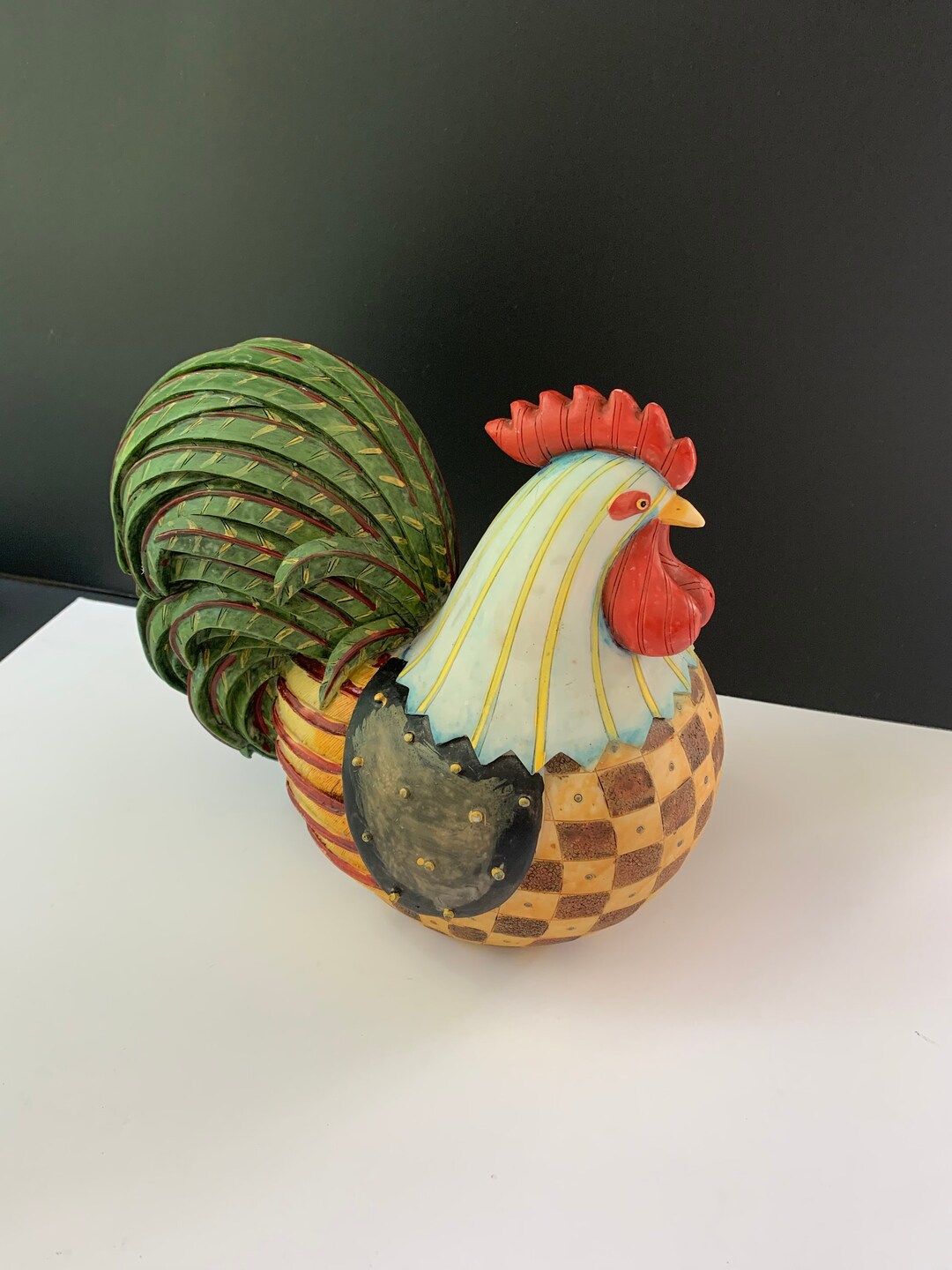 Very Colorful Vintage Resin Rooster - Etsy