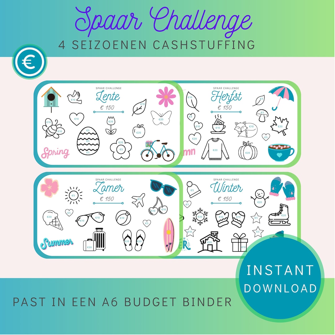 4 Seizoenen spaar challenge voor A6 Budget binder Budget - Etsy België