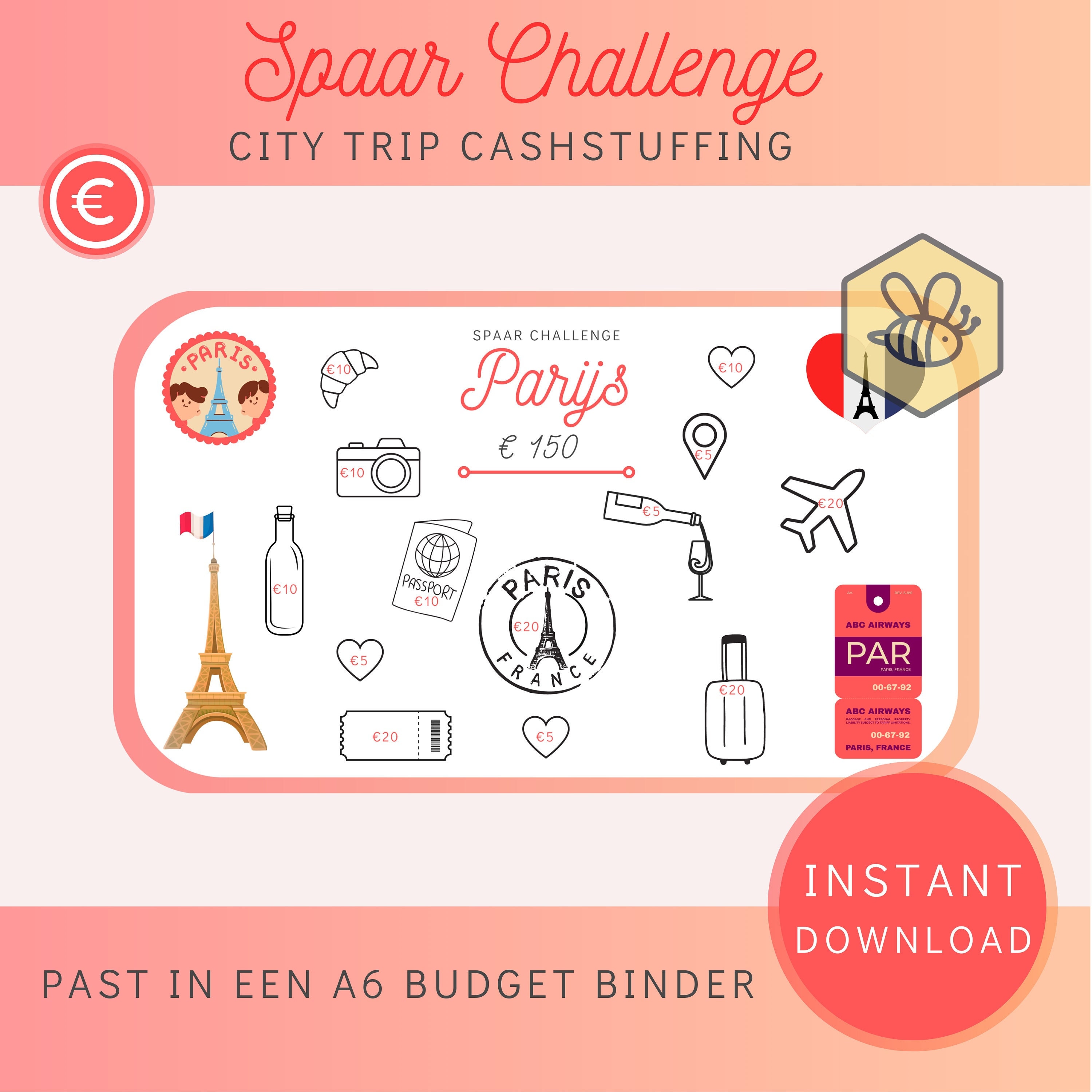 Digital Parijs spaar challenge voor A6 Budget binder Budget - Etsy Nederland