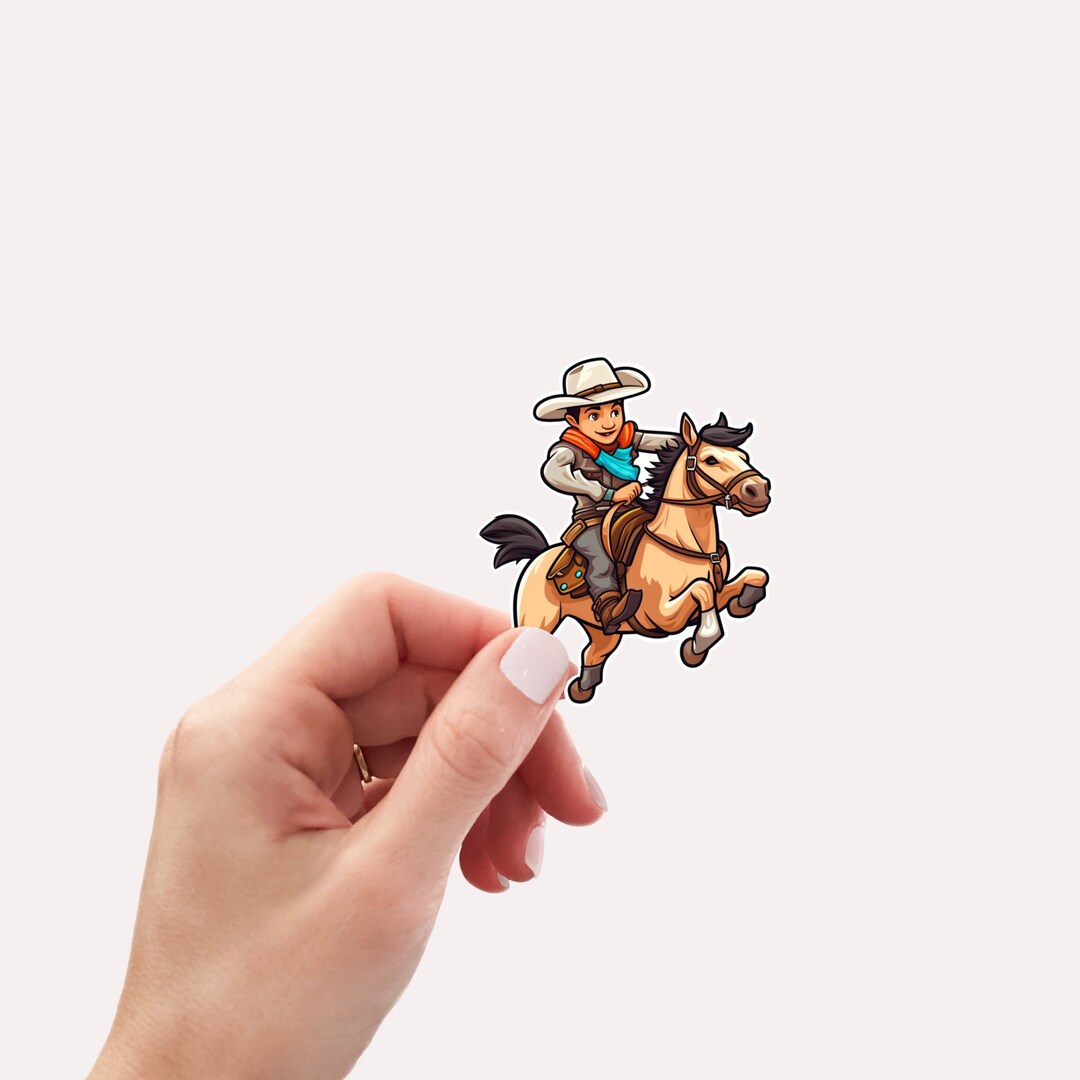 Vinyl Stickers, Adorable Cartoon Cowboy Riding a Horse Rodeo Sticker ...