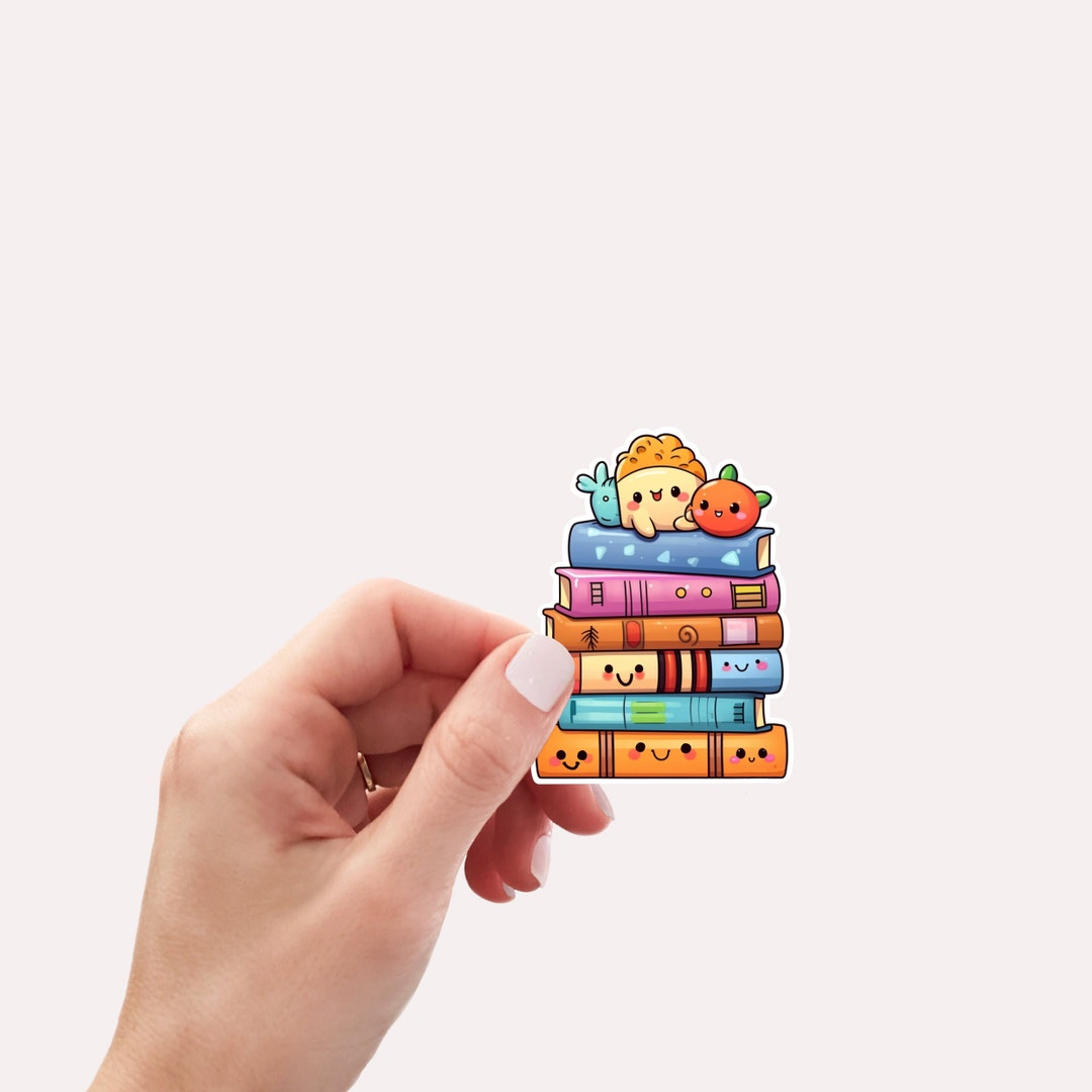 Vinyl Stickers, Chibi Book Stack Sticker | Adorable and Whimsical ...