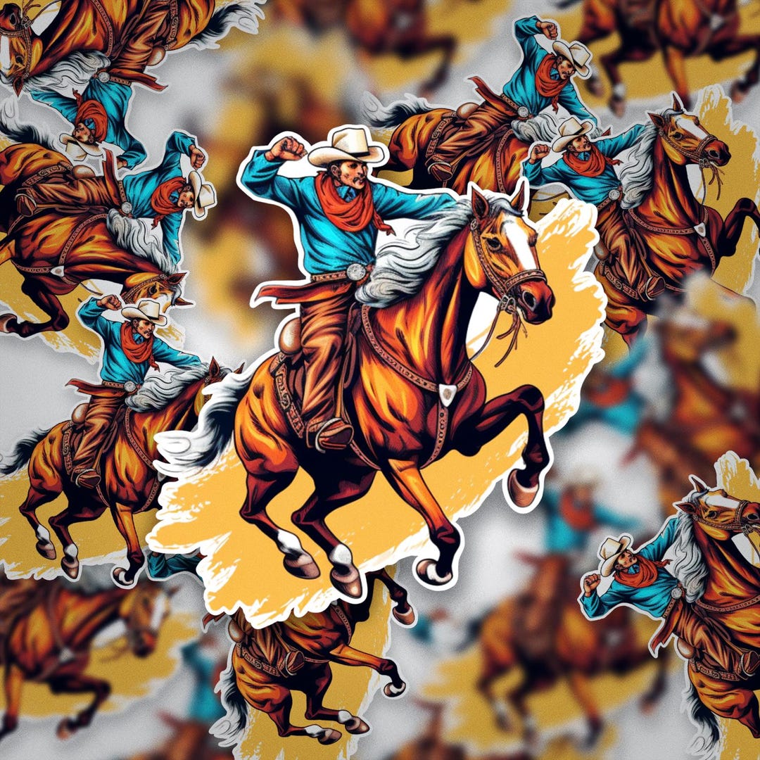 Cowboy on Horse Sticker • Western Vinyl Sticker • Rodeo Aesthetic ...
