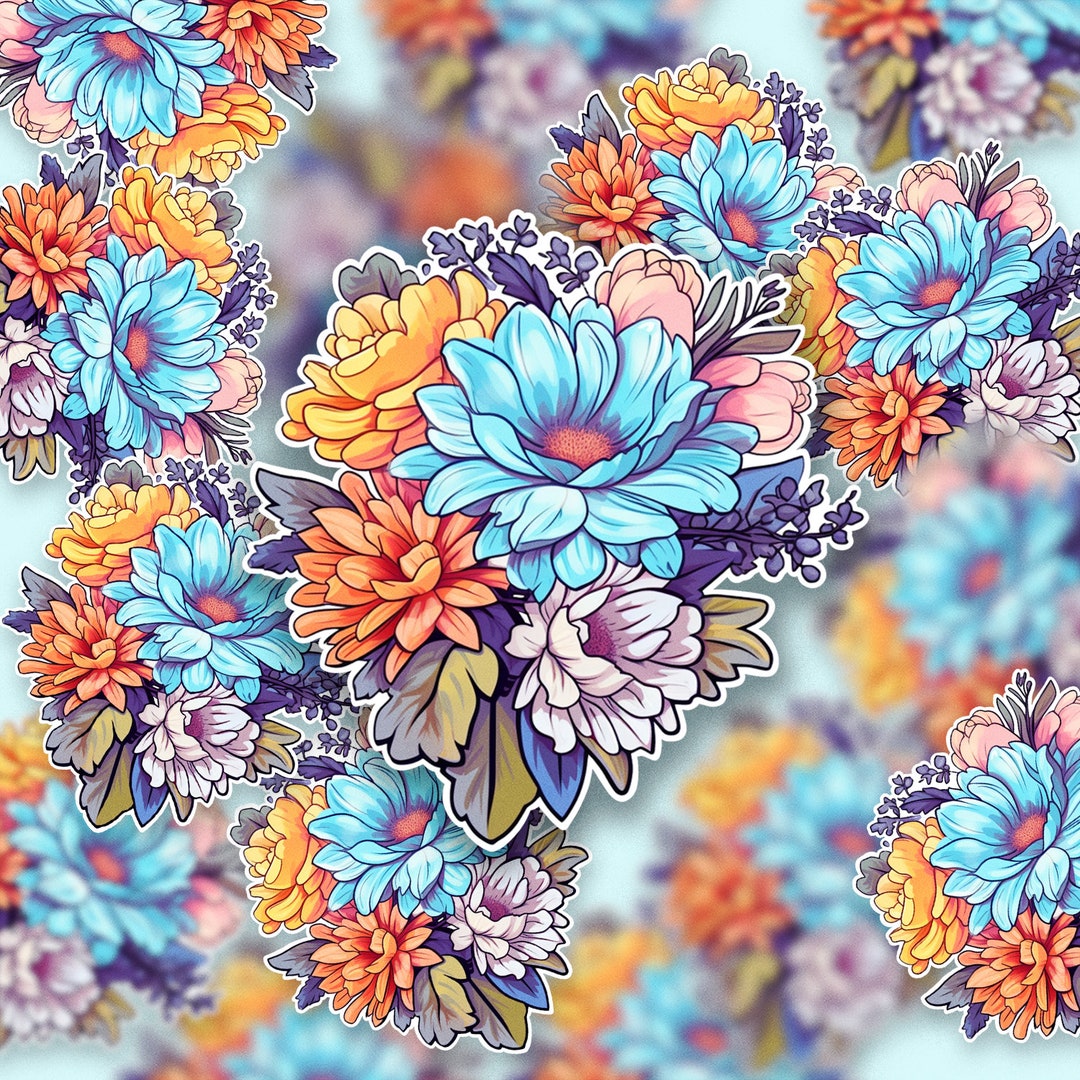 Vinyl Stickers, Colorful Flower Sticker Vibrant Floral Vinyl Sticker ...