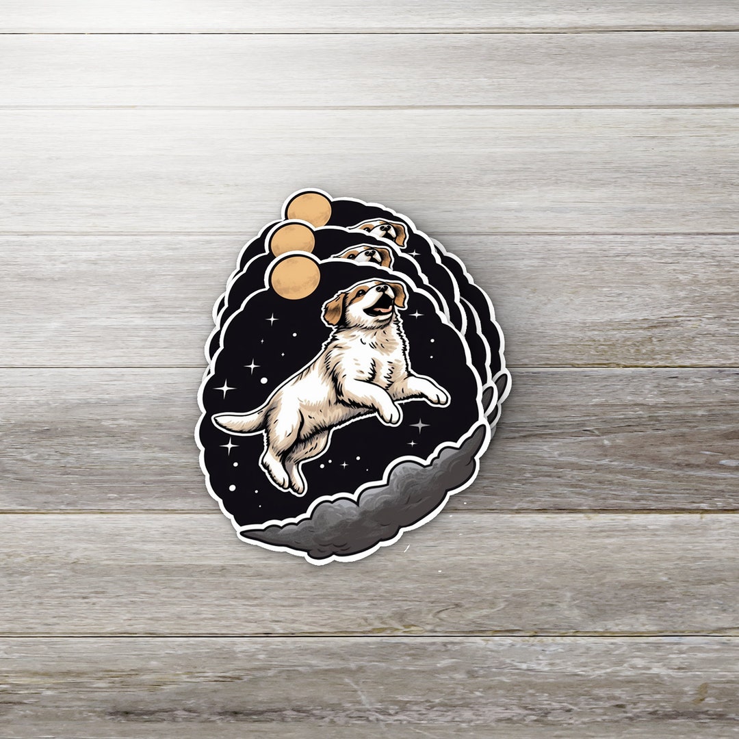 Vinyl Stickers, Adorable Dog Jumping Over the Moon Sticker - Whimsical ...