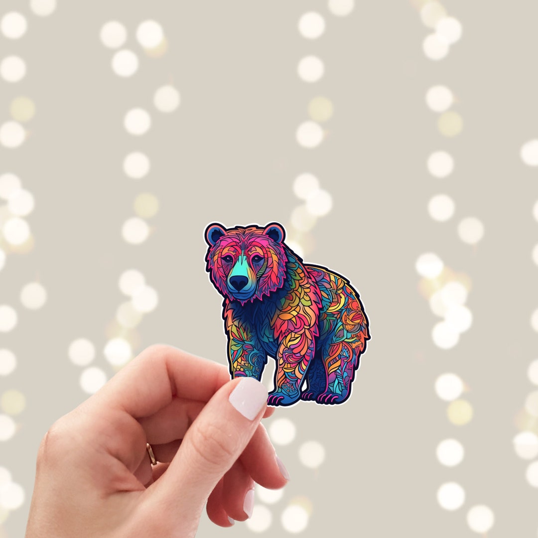 Bear Sticker. Colorful Sticker - Vinyl Sticker, Waterproof Sticker, Fun ...