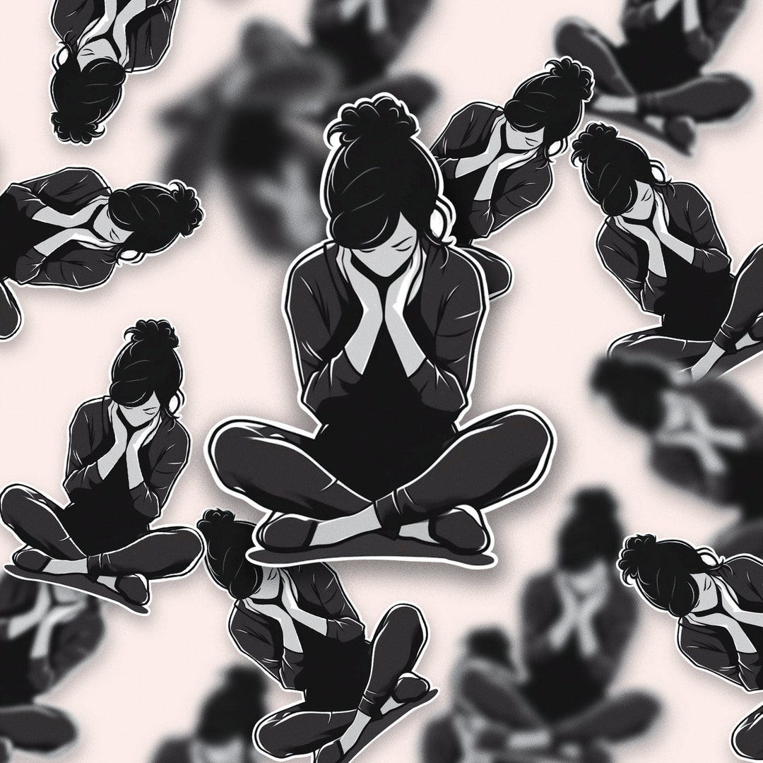 Sad Girl Sticker Minimalist Black and White Vinyl Sticker, Emotional ...