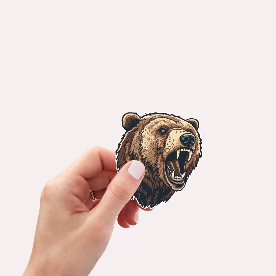 Vinyl Stickers, Roaring Brown Bear Head Sticker - Powerful and Majestic ...
