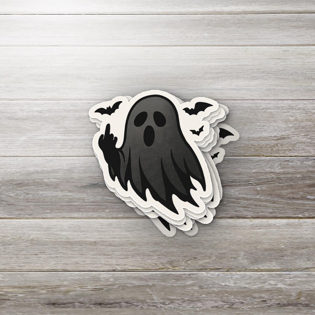 Dark Ghost Flipping Bird • Gothic Halloween Sticker • Glossy Vinyl ...