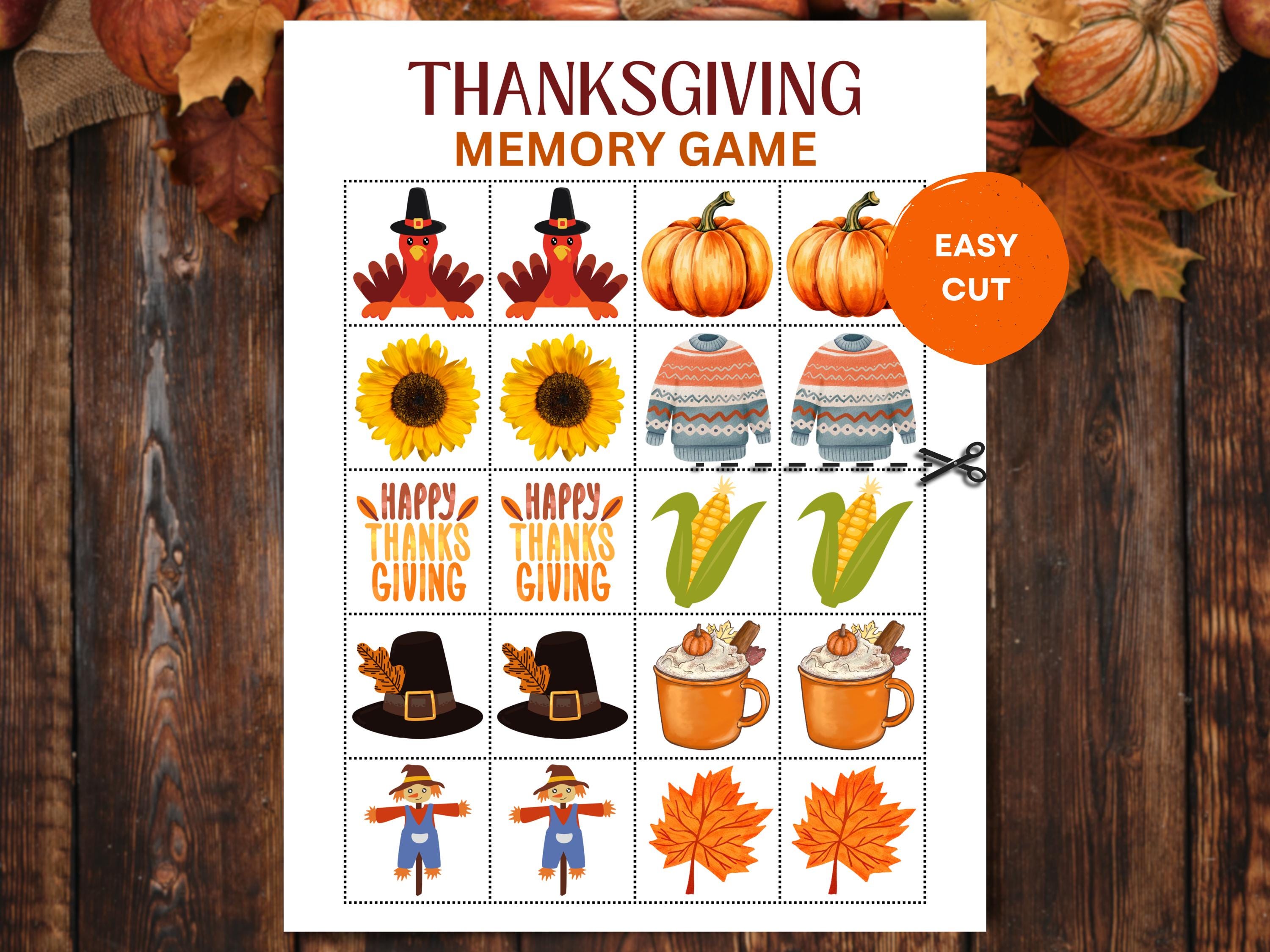 Thanksgiving Memory Matching Game, Fun Fall Activity for Kids, Memory ...