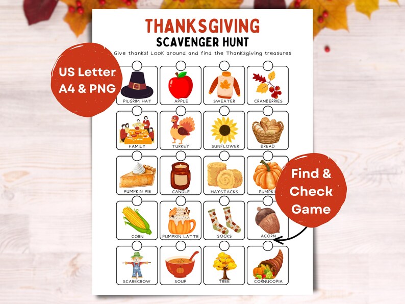 Thanksgiving Scavenger Hunt, Printable Game for Kids, Family Activity ...