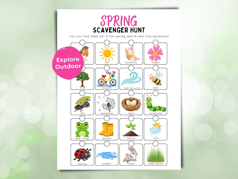 Spring Scavenger Hunt Printable PDF, Outdoor Nature Search and Find ...