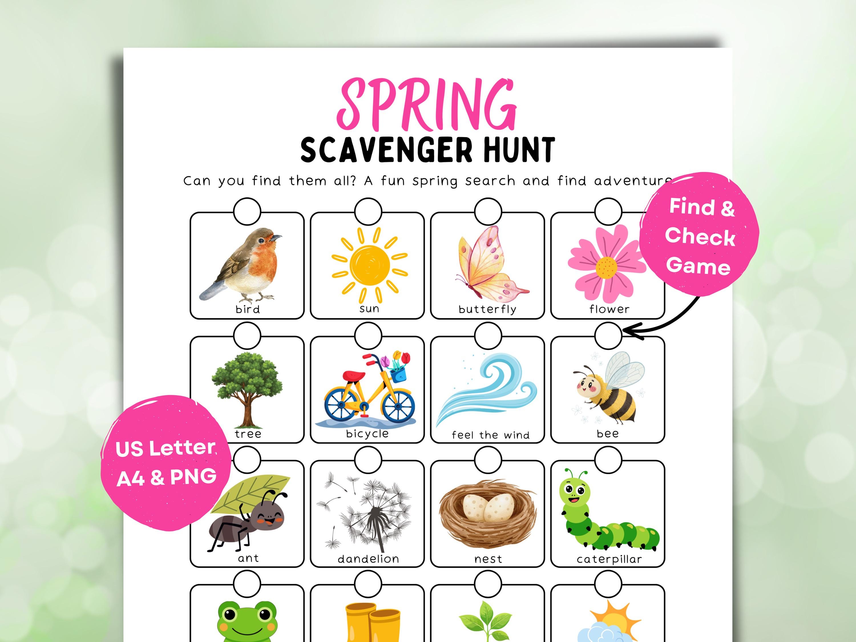 Spring Scavenger Hunt Printable PDF, Outdoor Nature Search and Find ...