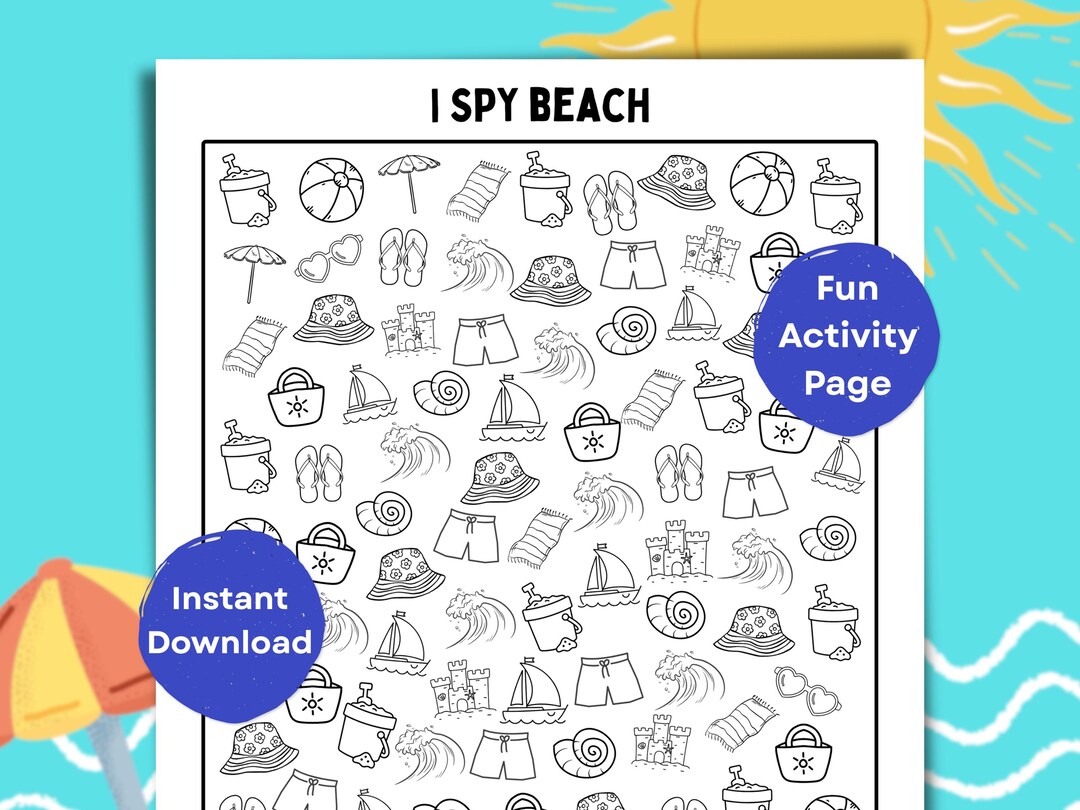 Beach I Spy Coloring Page – Fun Summer Printable Kids Activity, Learn ...
