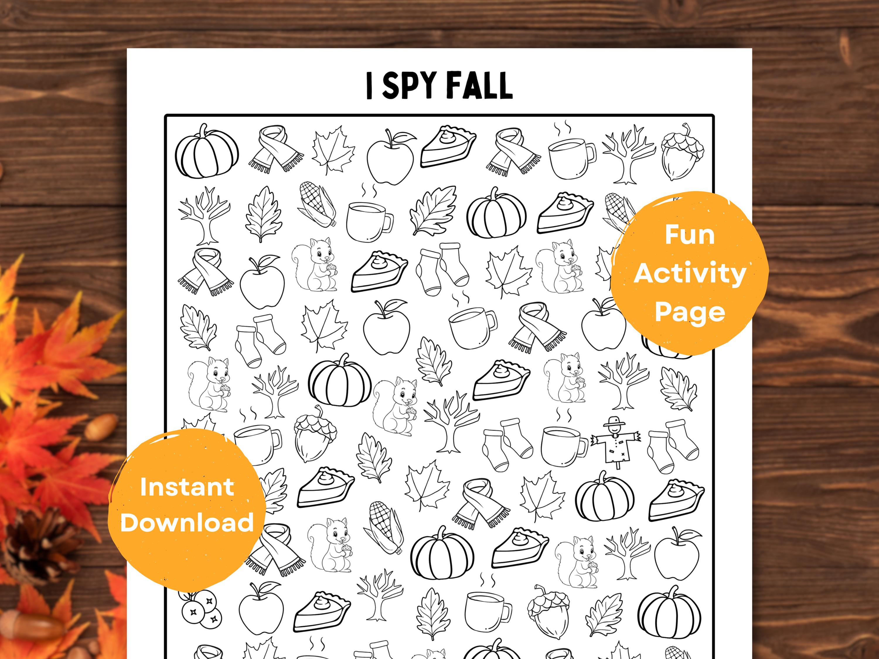 Fall I Spy Activity – Autumn Coloring Page, Search & Count Game ...